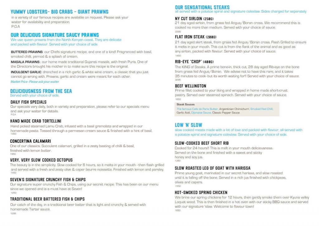 Menus | Experience Seven Steakhouse & Seafood Restaurant